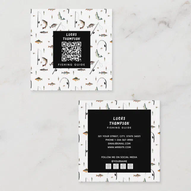 Professional Fishing Guide Charters QR Code Square Business Card | Zazzle