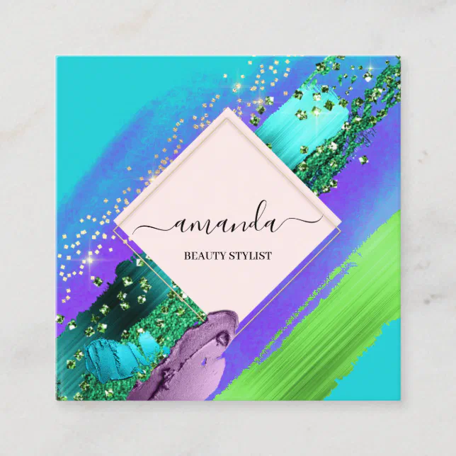 Professional Frame Beauty Makeup Logo Stroke Blue Square Business Card ...