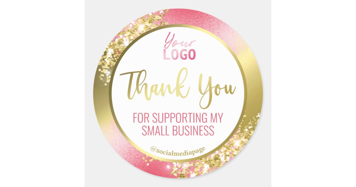 Professional Glam Gold Glitter Thank You Logo Classic Round Sticker ...