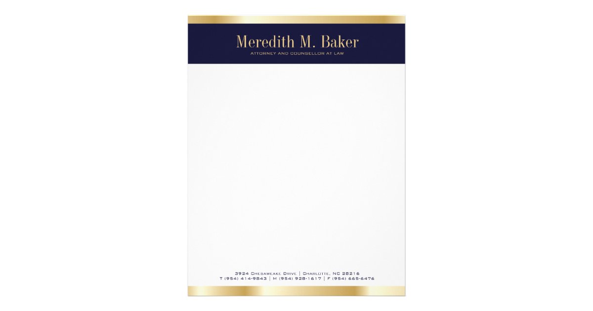 Professional Gold and Navy Letterhead | Zazzle