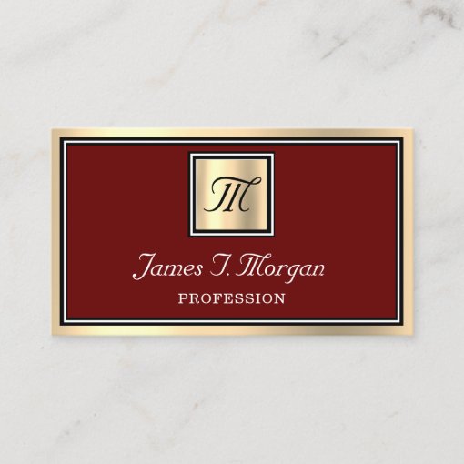 Professional Gold Brown Maroon VIP Framed Monogram Business Card | Zazzle