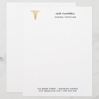Professional Gold Doctor Medicine Symbol Letterhead | Zazzle