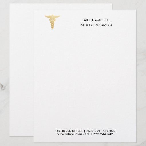 Professional Gold Doctor Medicine Symbol Letterhead | Zazzle