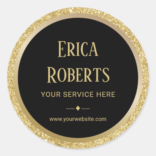 Professional Gold Glitter Border Modern Business Classic Round Sticker ...