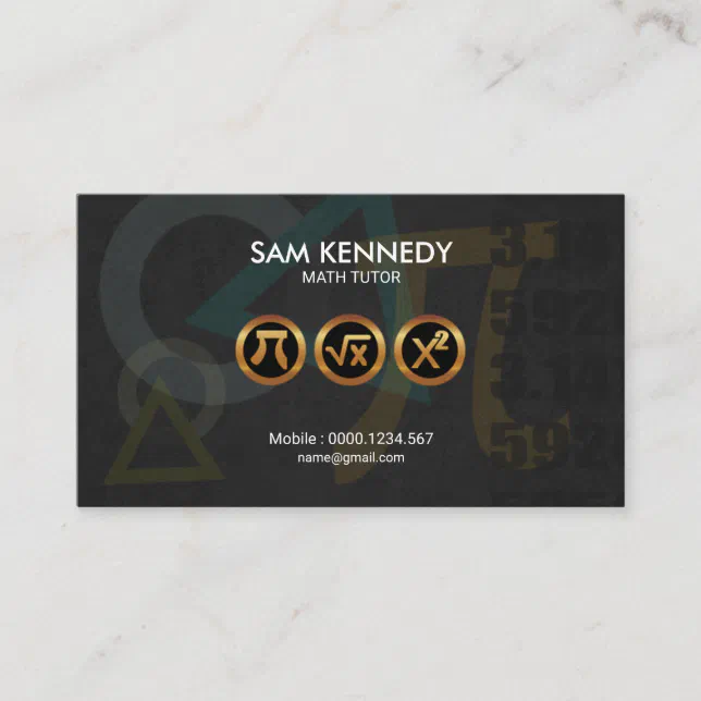 Professional Gold Math Symbols Icons Math Tutor Business Card | Zazzle