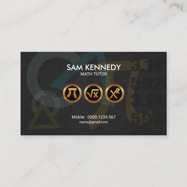 Professional Gold Math Symbols Icons Math Tutor Business Card | Zazzle