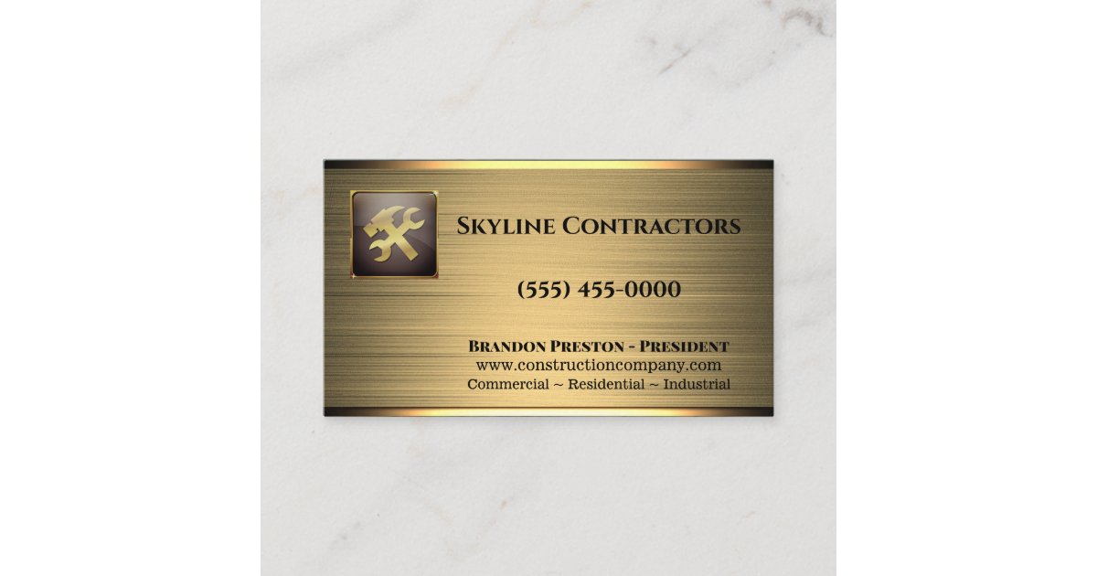 Professional Gold Metal Tool Construction Business Card | Zazzle