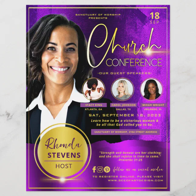 Professional Gold & Purple Church Conference Flyer | Zazzle