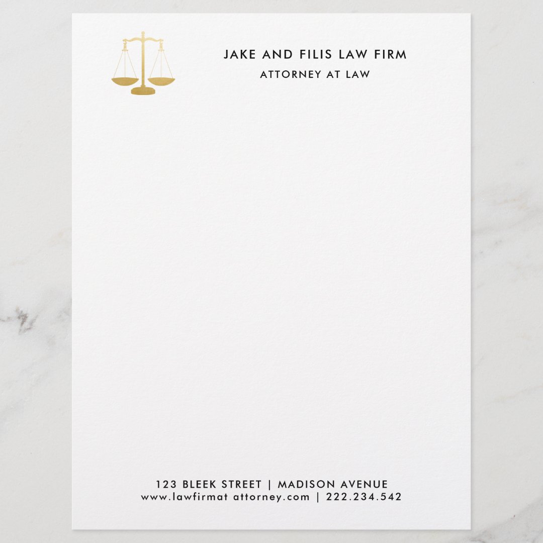 Professional Gold Scales Attorney Law Firm Letterhead | Zazzle