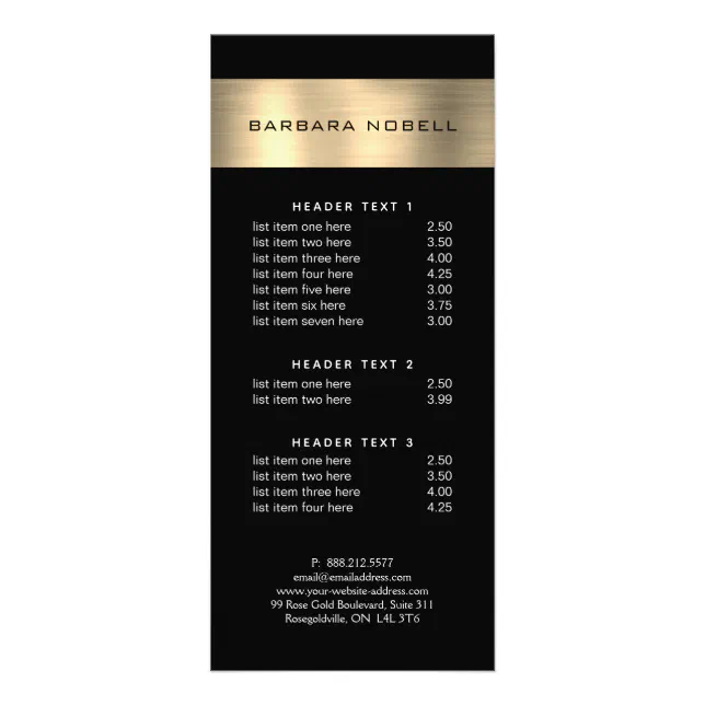 Professional Gold Stripe Service Menu | Zazzle