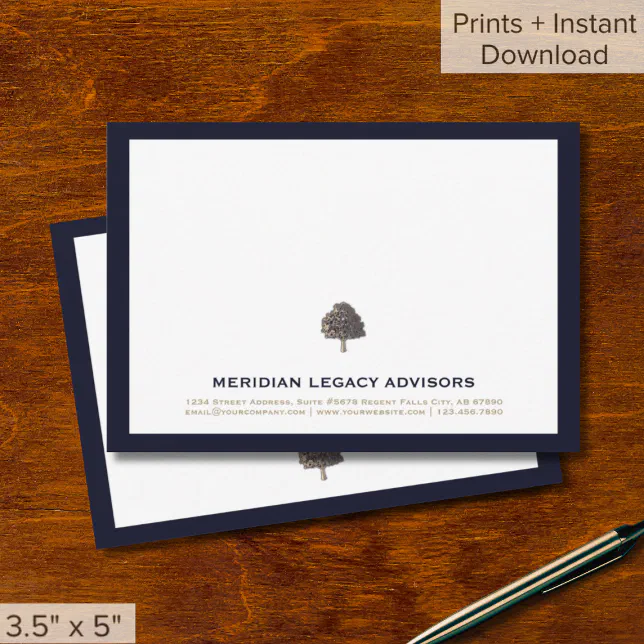 Professional Golden Tree Logo Business Note Cards | Zazzle