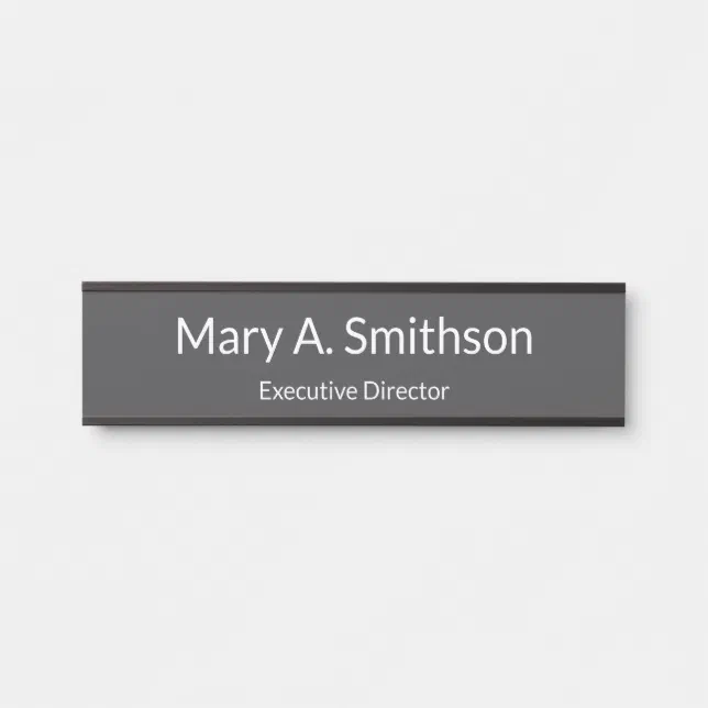 Professional Gray and White Name Job Title Office Door Sign | Zazzle