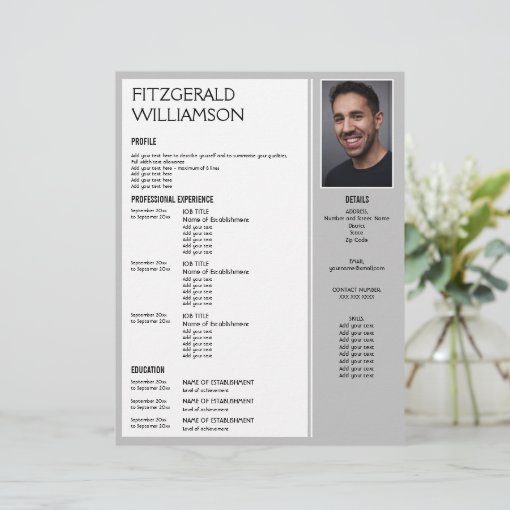 Professional Gray Custom Photo RESUME Letterhead | Zazzle