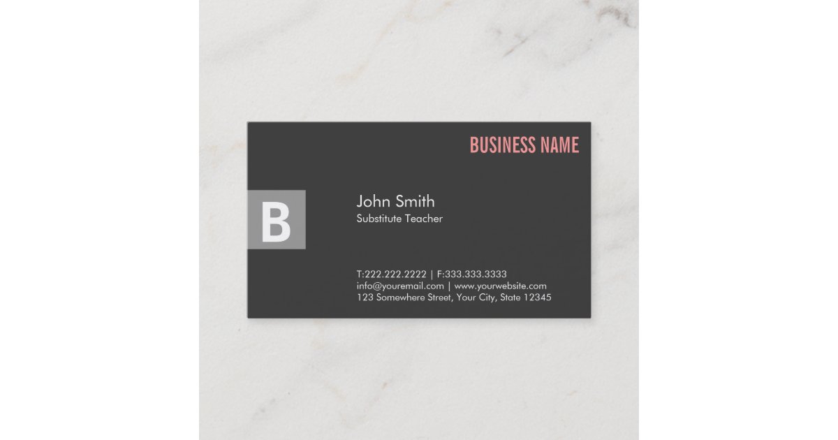 Professional Gray Substitute Teacher Business Card | Zazzle