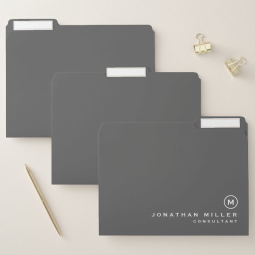 Professional Gray & White Monogram Initial Name File Folder | Zazzle