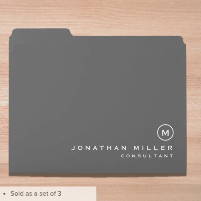 Professional Gray & White Monogram Initial Name File Folder | Zazzle