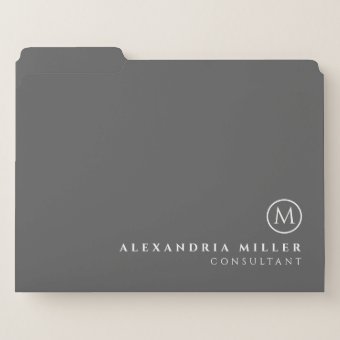 Professional Gray & White Monogram Name & Title File Folder | Zazzle