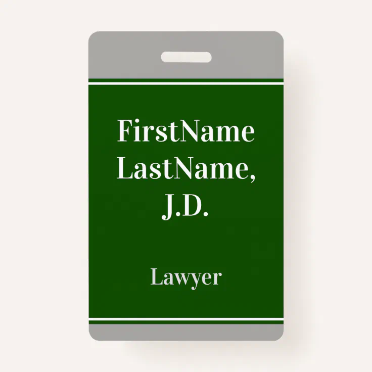 Professional, Green, Custom Lawyer Name Badge | Zazzle