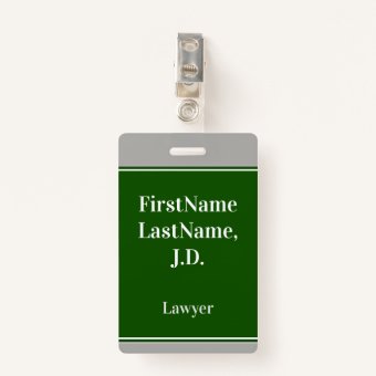 Professional, Green, Custom Lawyer Name Badge | Zazzle