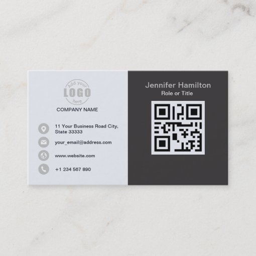 Professional Grey Grey add your Logo QR Code Business Card | Zazzle