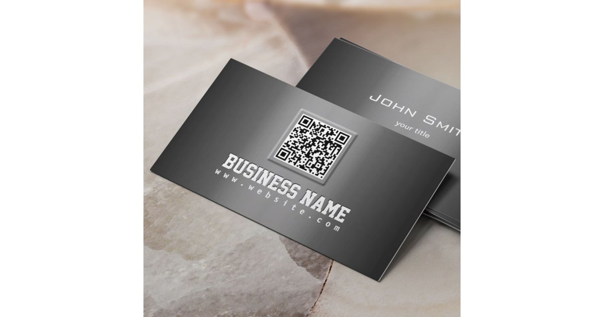 Professional Grey Metallic QR Code Business Card | Zazzle