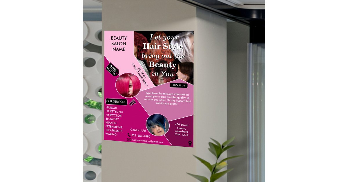Professional Hair Salon Services Add Photos Pink Poster | Zazzle