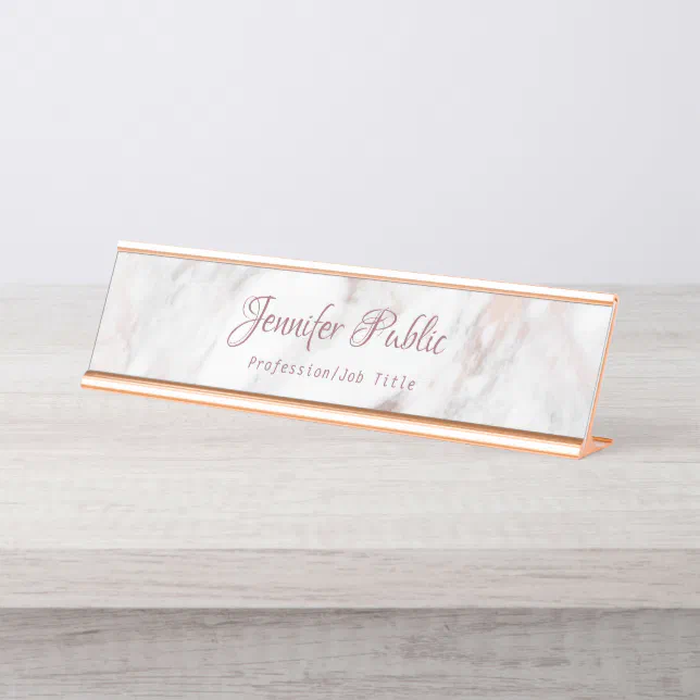 Professional Handwritten Script Elegant Rose Gold Desk Name Plate | Zazzle