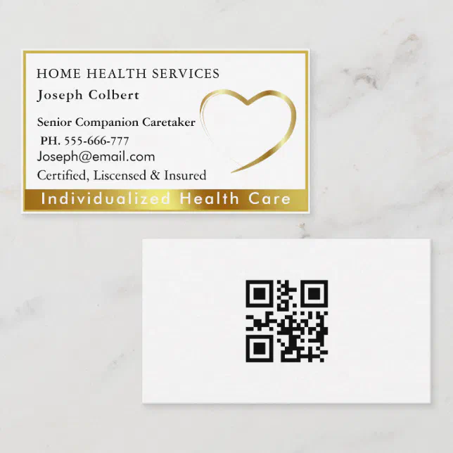 Professional Health Caregiver Medical QR Code gold Business Card | Zazzle