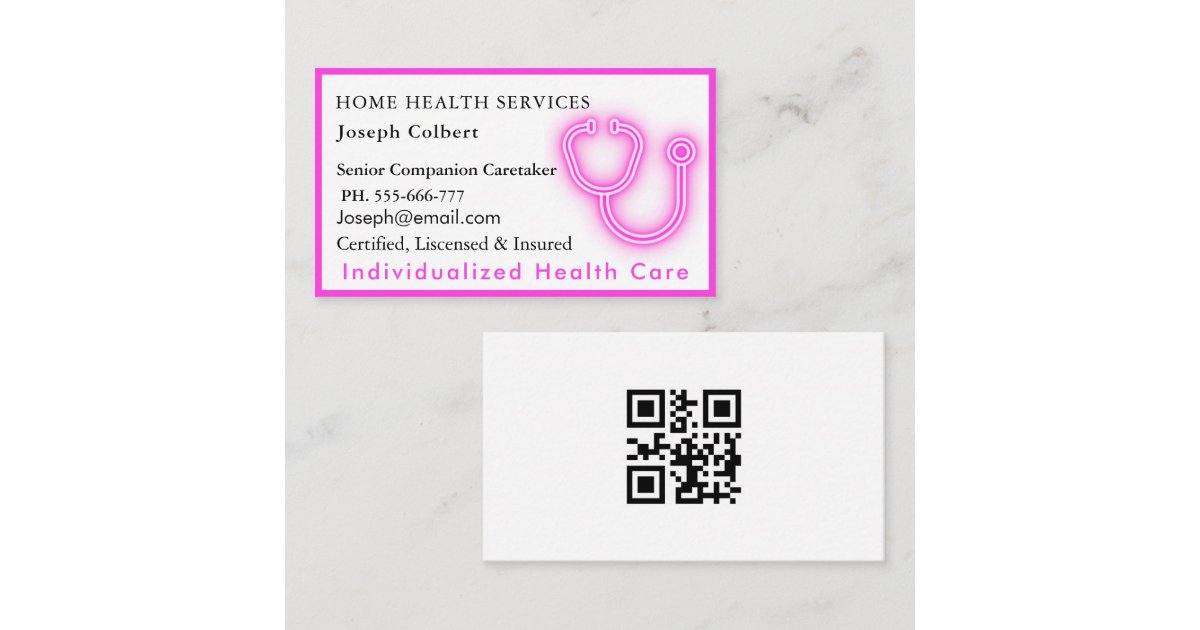 Professional Health Caregiver Medical QR Code pink Business Card | Zazzle