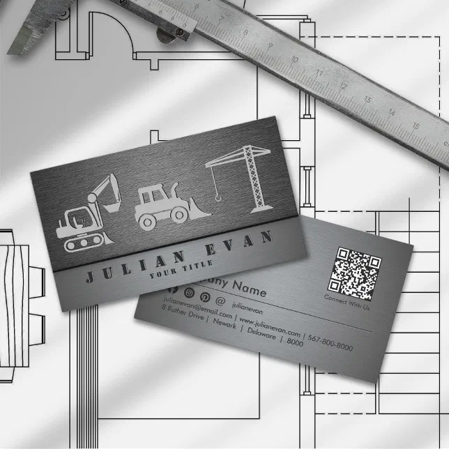 Professional Heavy Construction Equipment Metal Business Card | Zazzle