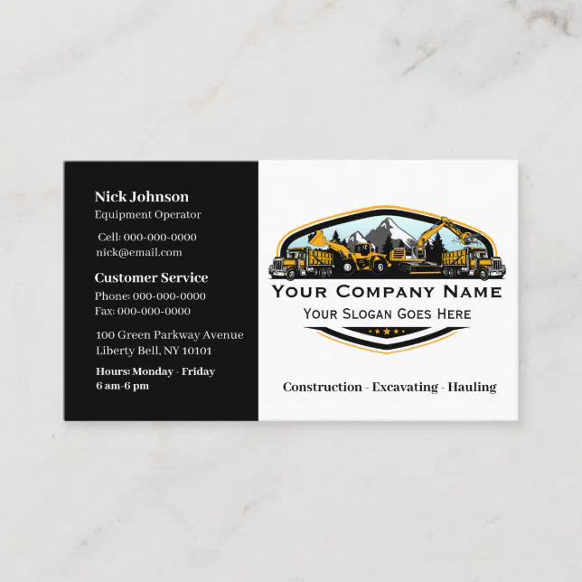 Professional Heavy Equipment Construction Company Business Card | Zazzle