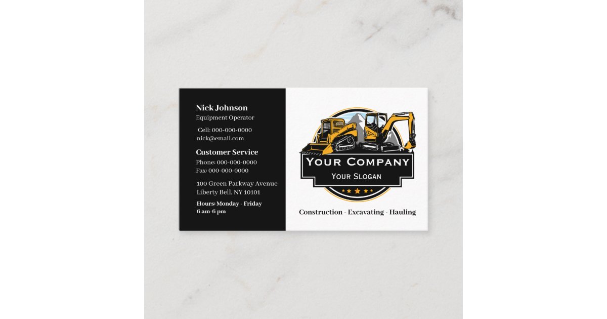 Professional Heavy Equipment Construction Company Business Card | Zazzle