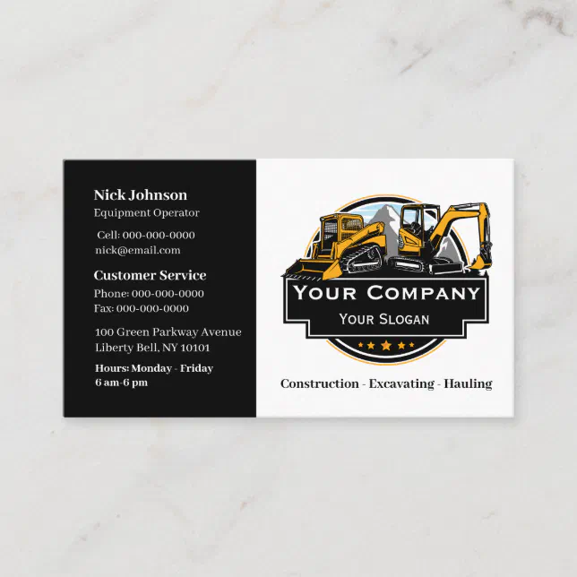 Professional Heavy Equipment Construction Company Business Card | Zazzle