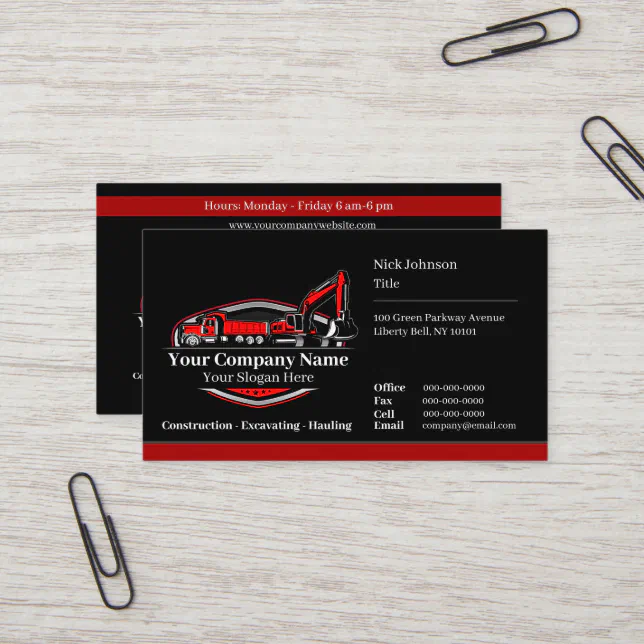 Professional Heavy Equipment Construction Company Business Card | Zazzle