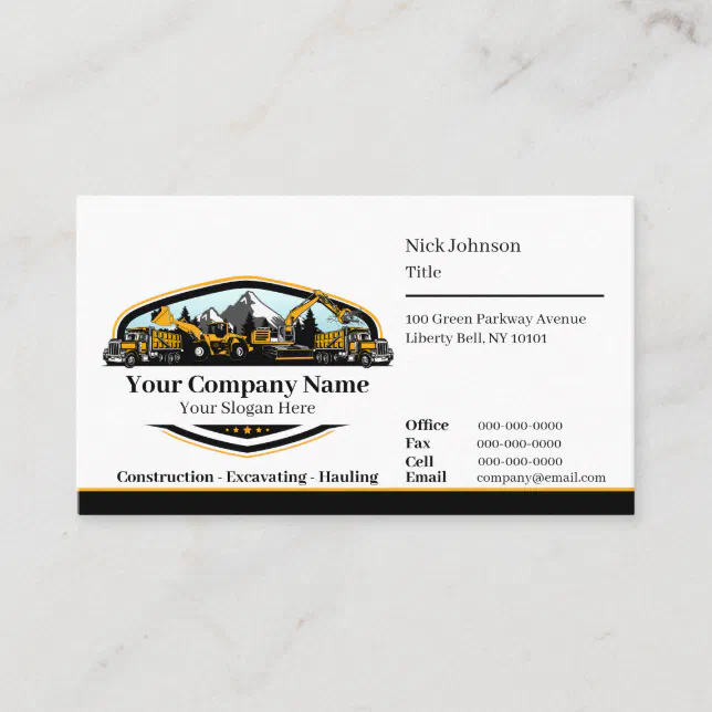 Professional Heavy Equipment Construction Company Business Card | Zazzle
