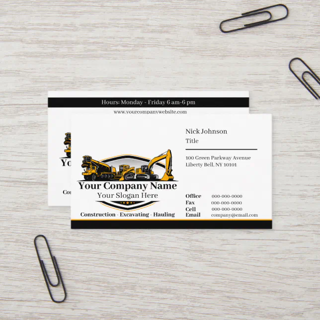 Professional Heavy Equipment Construction Company Business Card | Zazzle