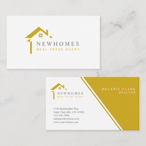 Professional Home Real Estate Agent Logo Yellow Business Card | Zazzle