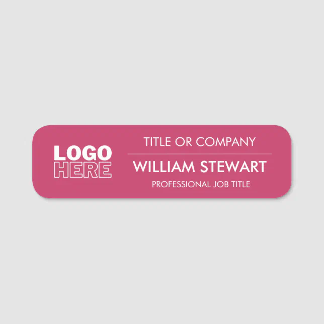 Professional Hot Pink logo Modern Employee Staff Name Tag | Zazzle