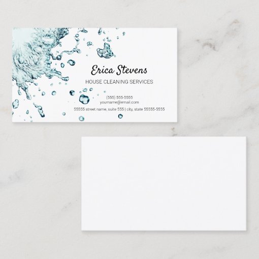 Professional House Cleaning Fresh Water Splash Business Card | Zazzle