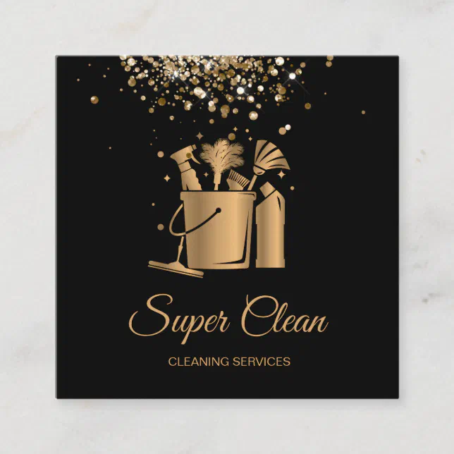 Professional House Cleaning Maid Gold Glitter Bus Square Business Card ...