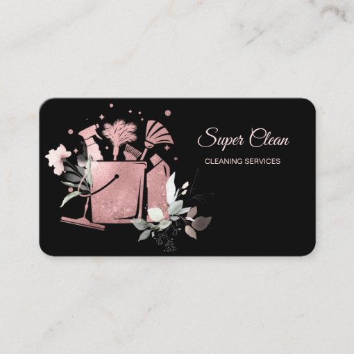 Professional House Cleaning Rose Gold Glitter Busi Business Card | Zazzle