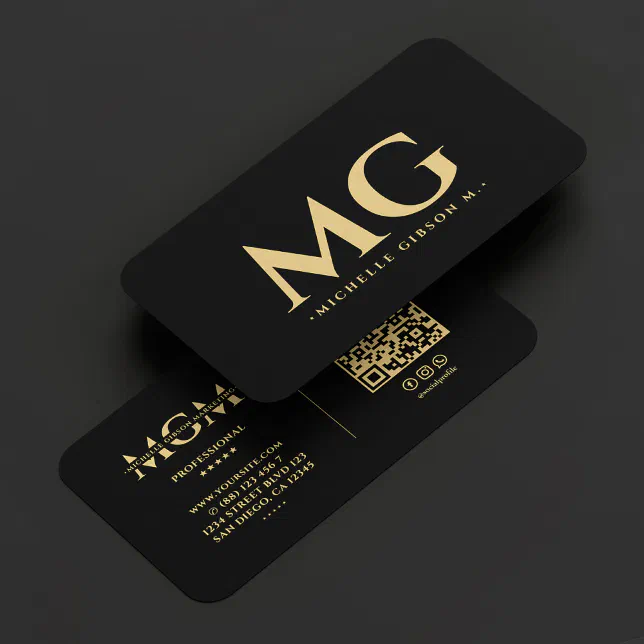 Professional Initials Elegant Modern Black Business Card | Zazzle