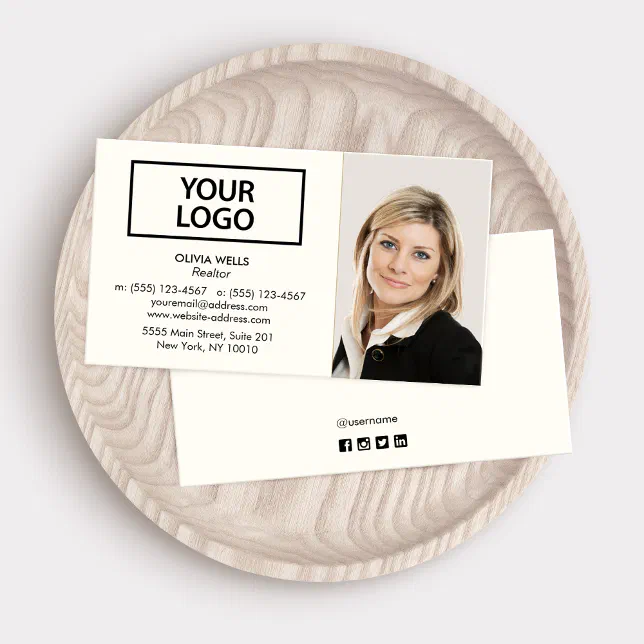 Professional Ivory White Add Photo Business Card | Zazzle
