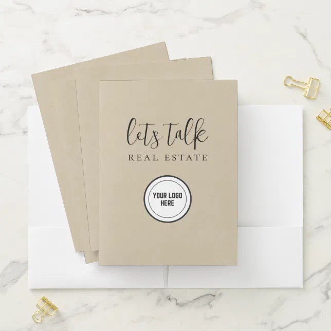 Professional Kraft Paper Let's Talk Real Estate Pocket Folder | Zazzle