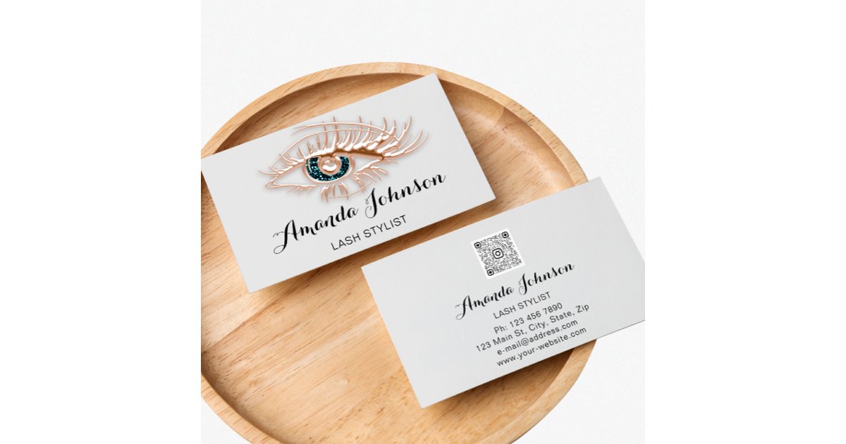 Professional Lashes Brows Makeup Logo Rose Gray Business Card | Zazzle