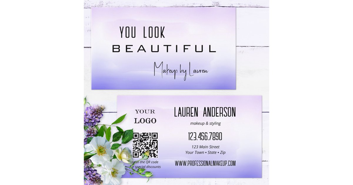 Professional Lilac Paint QR Code Beauty Business Card | Zazzle