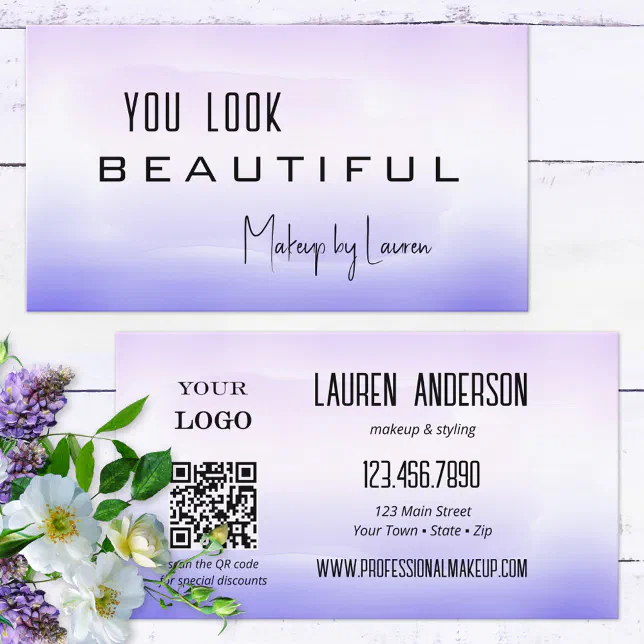 Professional Lilac Paint QR Code Beauty Business Card | Zazzle