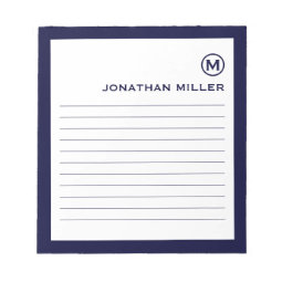 Professional Lined Navy White Monogram Notepad | Zazzle