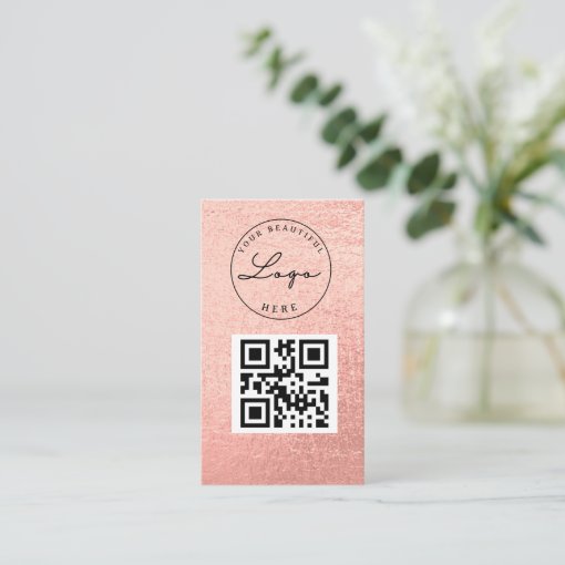 Professional Logo Rose Gold QR Code Business Card | Zazzle