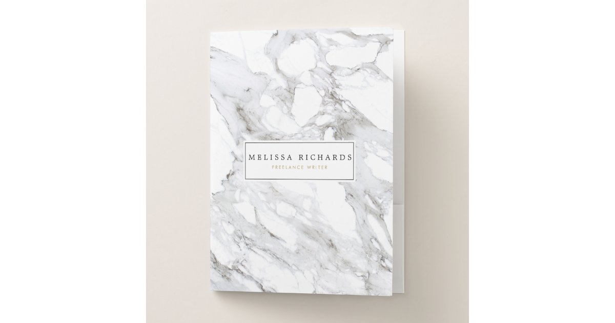 Professional Luxe Minimalist White Marble Pocket Folder | Zazzle